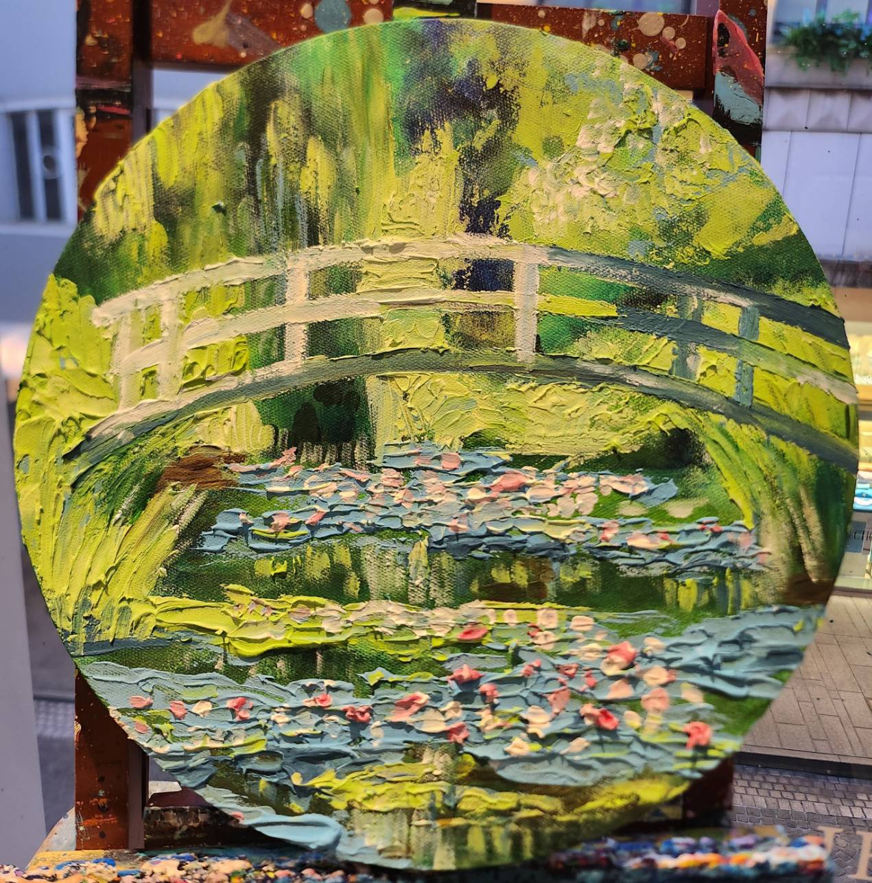 YOKOHAMA- テクスチャーモネ 橋Texture Monet Bridge on Square or 30cm round canvas ...